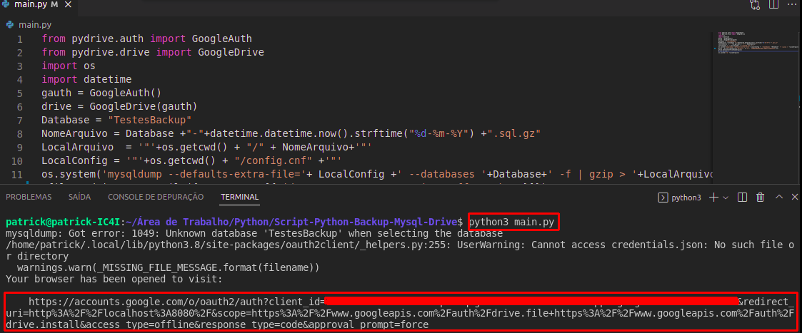 Script Python Backup Mysql Drive Patrick Carvalho